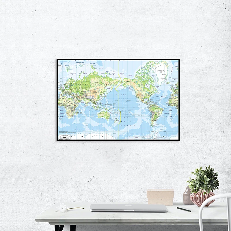 A2 Size The World Map Mercator Projection Fine Canvas Non Smell Wall ...