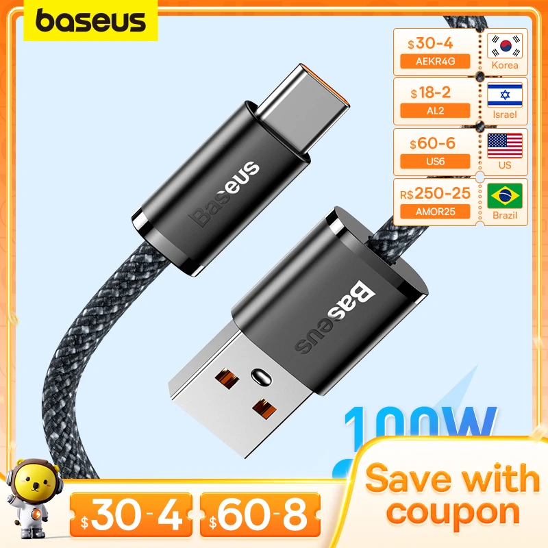 Baseus 100w Usb Cable 6a Fast Charging Charger Wire Cord Ultra Data Usb ...