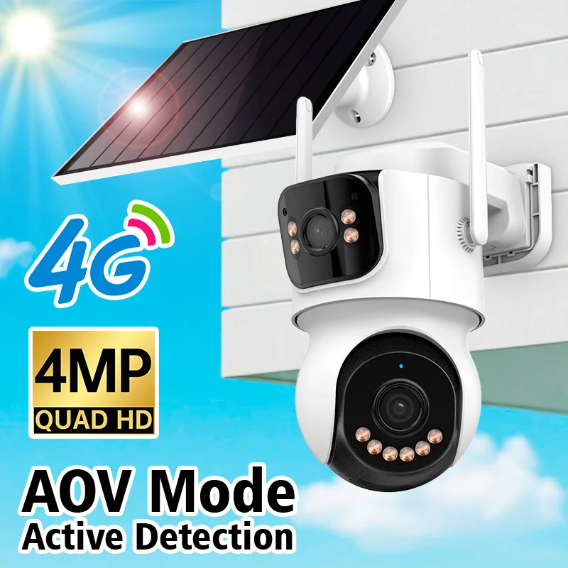 FUERS 4G WIFI Solar Camera AOV Dual Lens 4MP Dual Screen Wireless ...