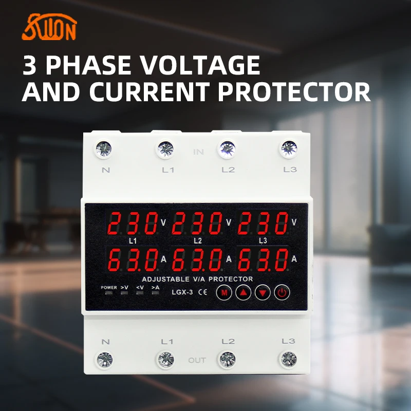 3P-N-Din-rail-Voltmeter-Ammeter-adjustable-Over-and-Under-Voltage ...