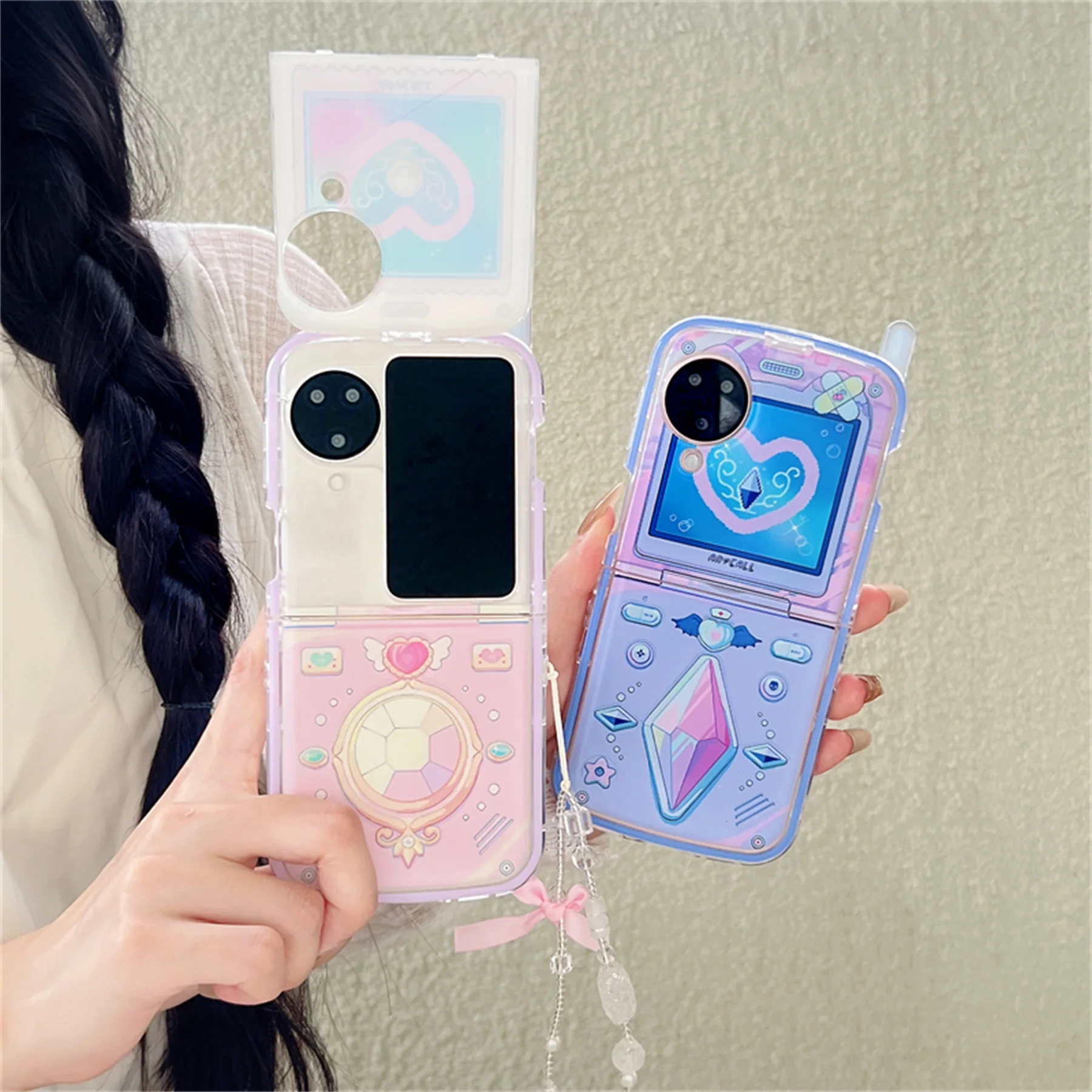 Korean-Cute-Cartoon-Gemstone-Love-Heart-Case-with-Bracelet-Chain-for ...