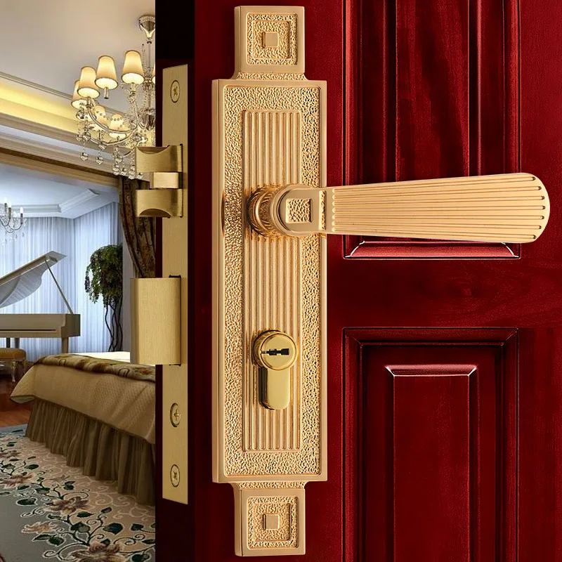 Luxury-Brass-Indoor-Lock-European-Entrance-Door-Locks-Modern-Golden ...