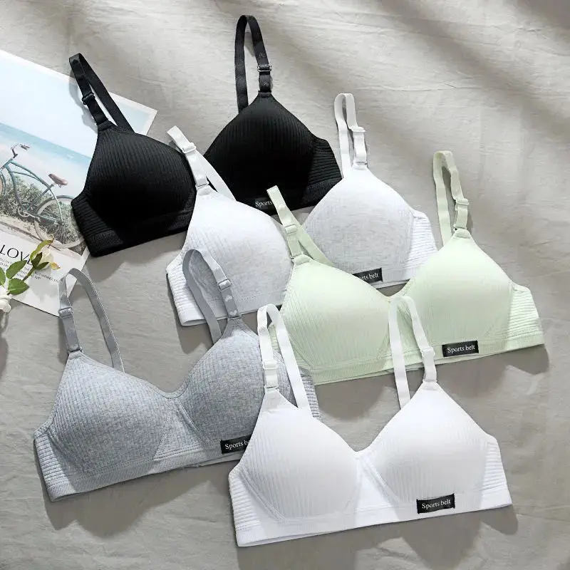 Cotton Underwear Women Ab Cup Bra Wireless Gathered Comfort V Brassiere ...