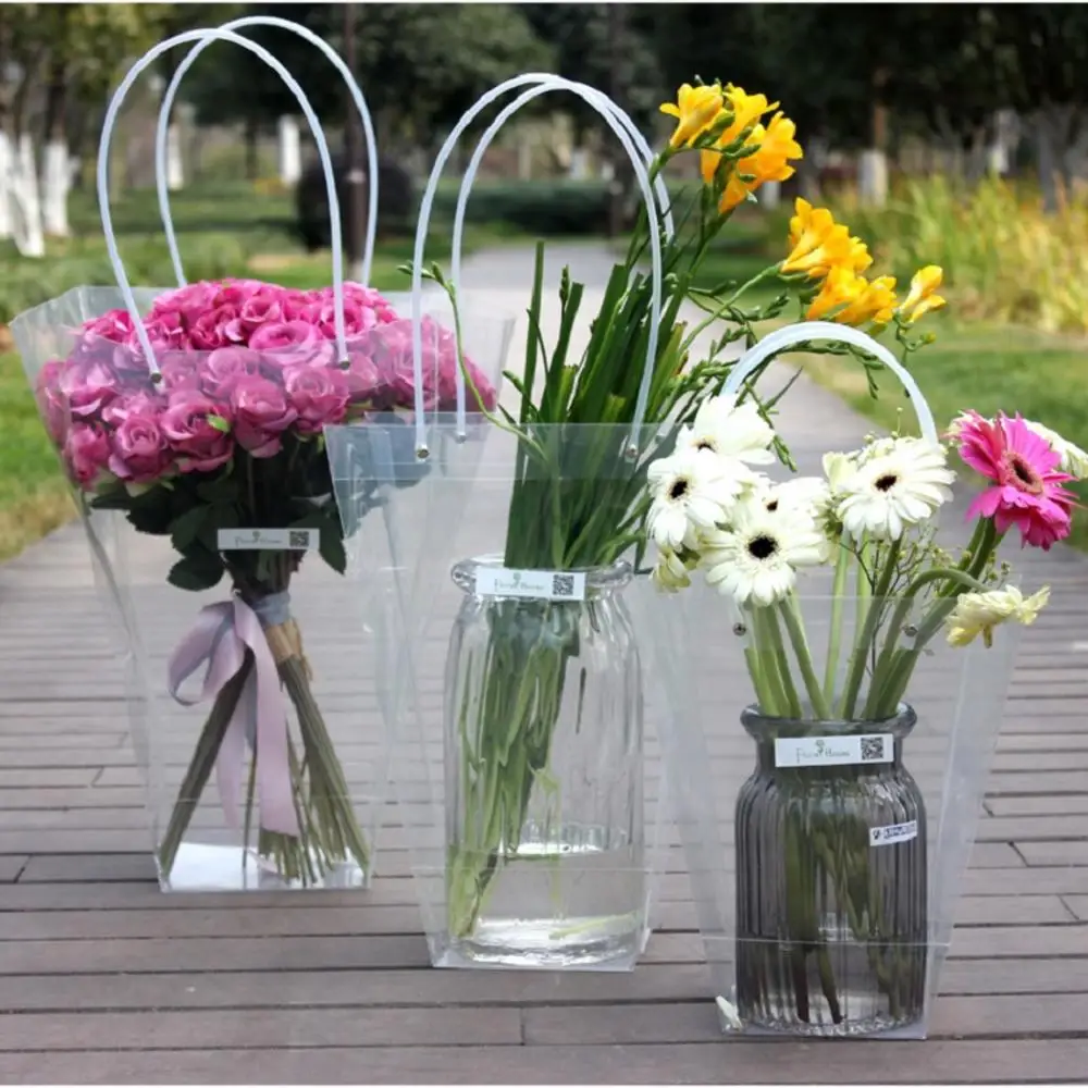 Portable-flower-box-transparent-trapezoidal-flower-packaging-bag-with ...
