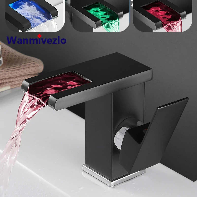 Bathroom Hydropower LED Waterfall Faucet Sink Basin Mixer Deck Mounted ...