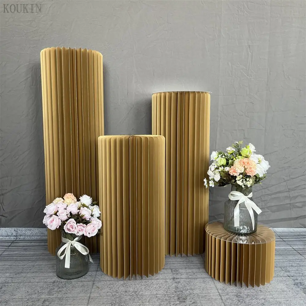 Gold-Paper-Folding-Column-Display-Stand-Wedding-Dessert-Table-Cake ...