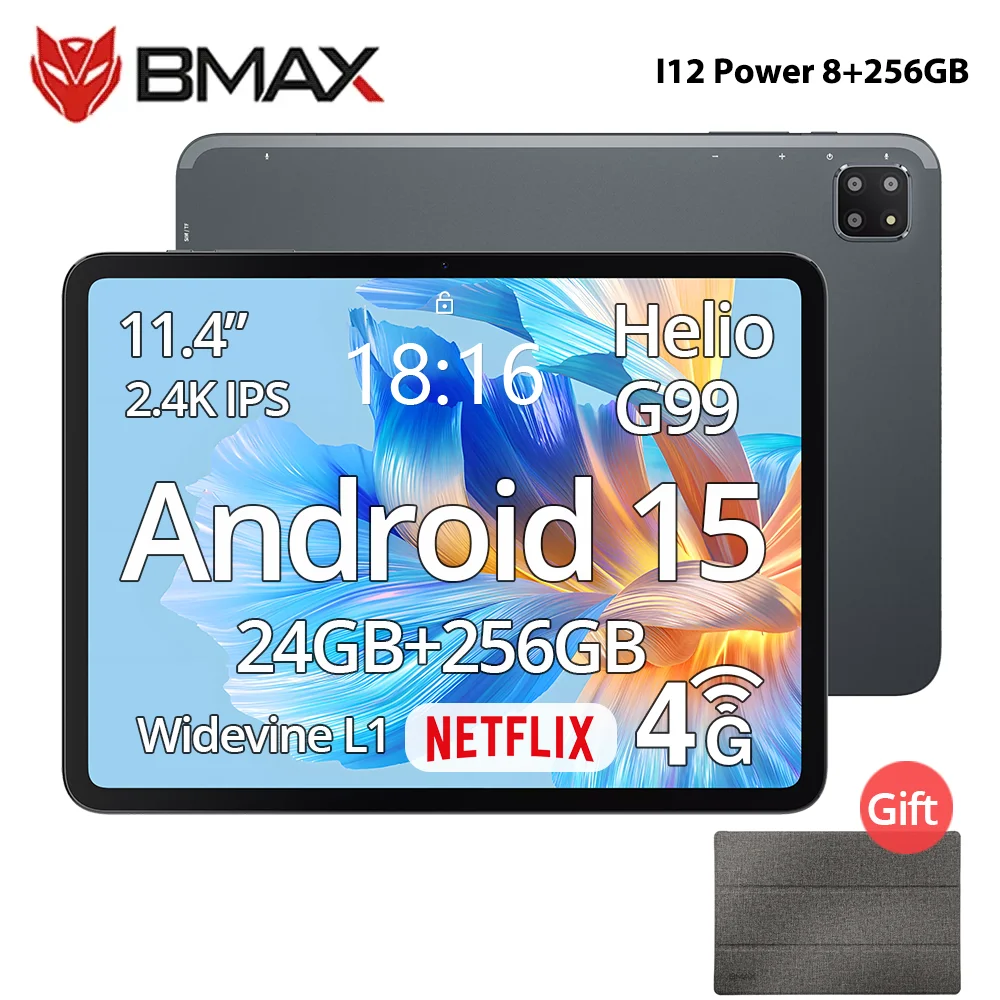 BMAX I12 파워 안드로이드 15 태블릿 11.4인치 90Hz 2.4K IPS 미디어텍 Helio G99 ARM Mali ...