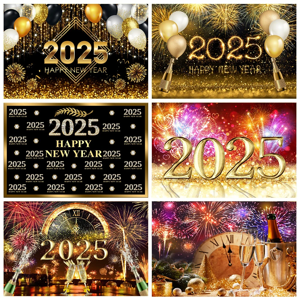 2025-Happy-New-Year-Backdrop-Glitter-Fireworks-Balloon-Clock-Window ...