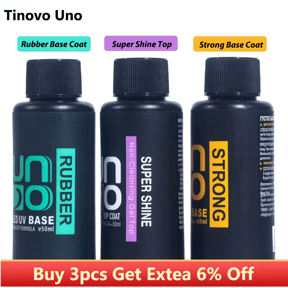 Tinovo Uno 50ML Strong Rubber Base Coat Top Coat Manicure UV Gel Nail Polish Super Shine Topcoat ...