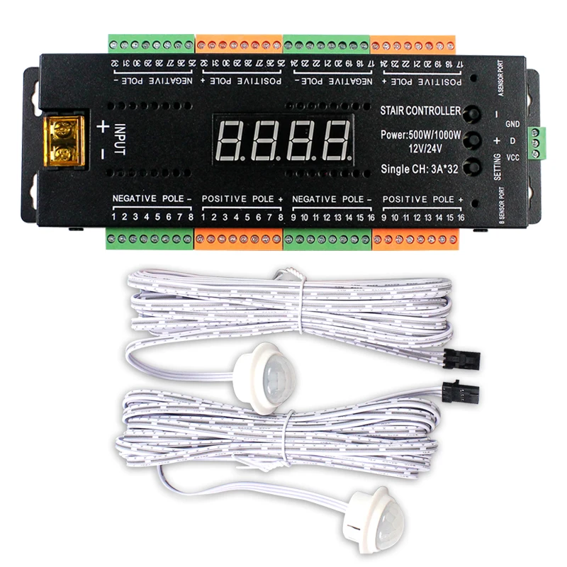 DC12-24V-32CH-PIR-Motion-Sensor-Stair-Moving-Effect-Stair-led-Light ...