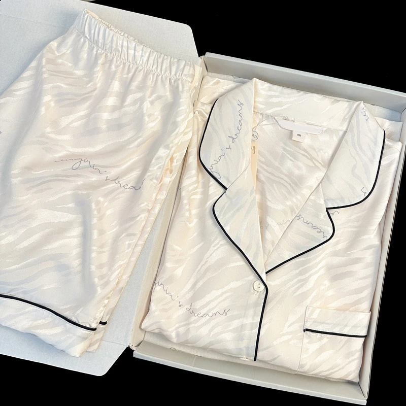 Ins-Fashion-Faux-Stain-Pajama-Set-for-Women-Summer-Print-Tiger-Stripes ...