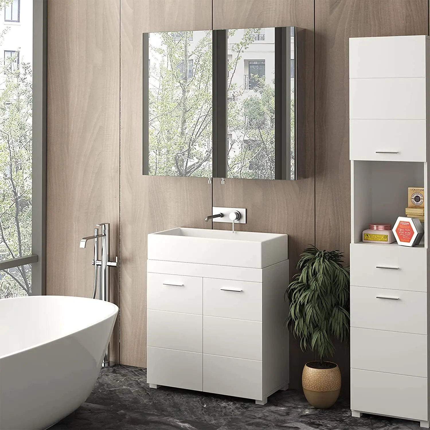 Mirror Cabinet Double Door Wall Mounted Modern Storage Unit Bathroom ...