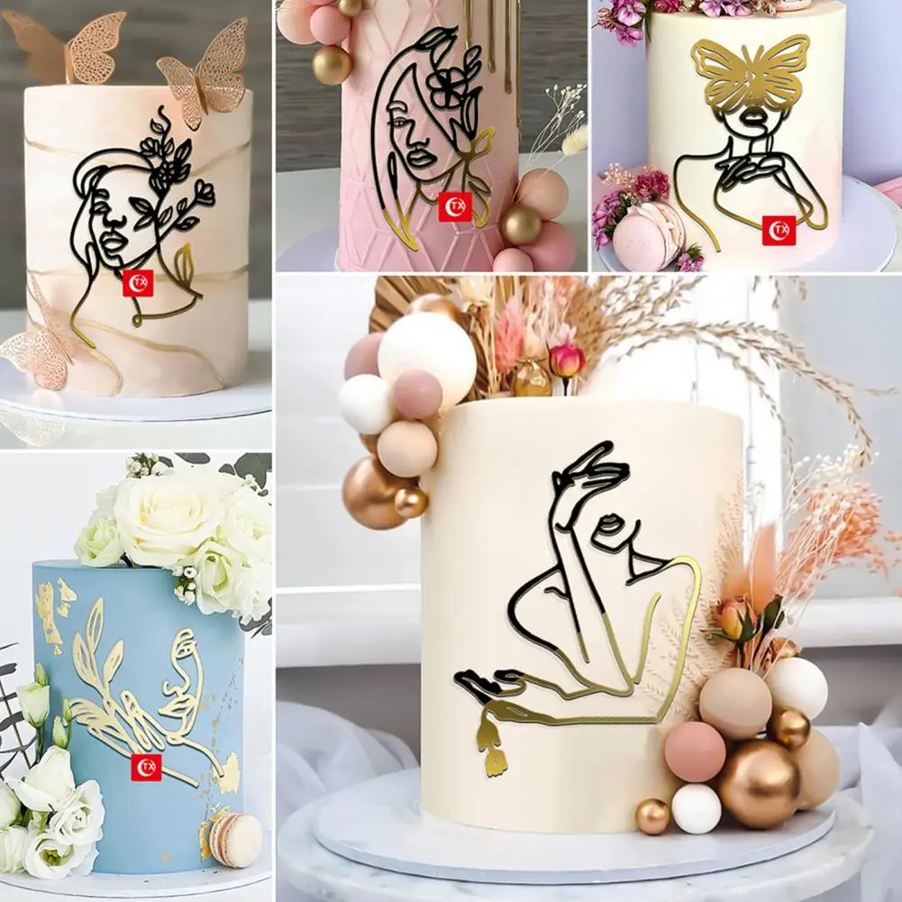 Flower-and-Women-Cake-Topper-Human-Figure-Line-Shape-Birthday-Cake ...