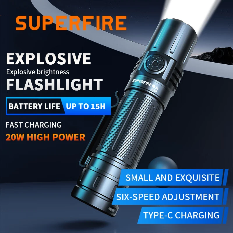 SuperFire-A20-20W-LED-Flashlight-Super-Bright-1700LM-EDC-Torch-USB-C ...
