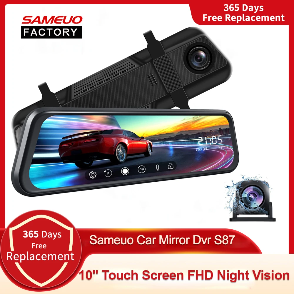 Sameuo Dash Cam Car Dvr Mirror Streaming Media Rear View Hd1080p Dual ...