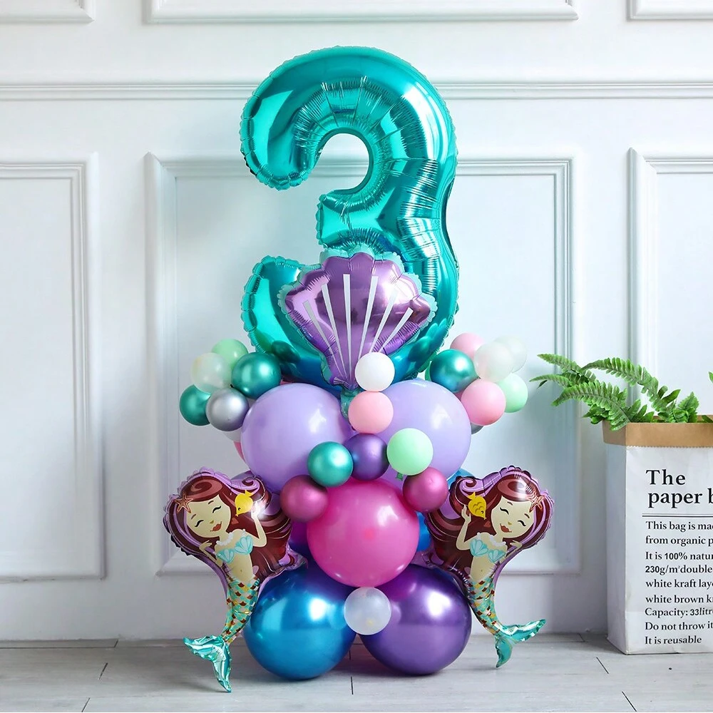 46pcs-set-Little-Mermaid-Party-Balloon-with-30inch-Nylon-Blue-Number ...