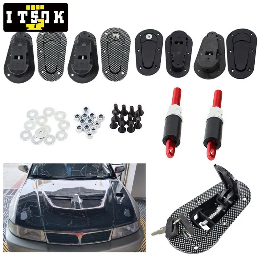 Universal Engine Bonnet Latch Lock Racing Car Hood Pin Kit Black Carbon ...