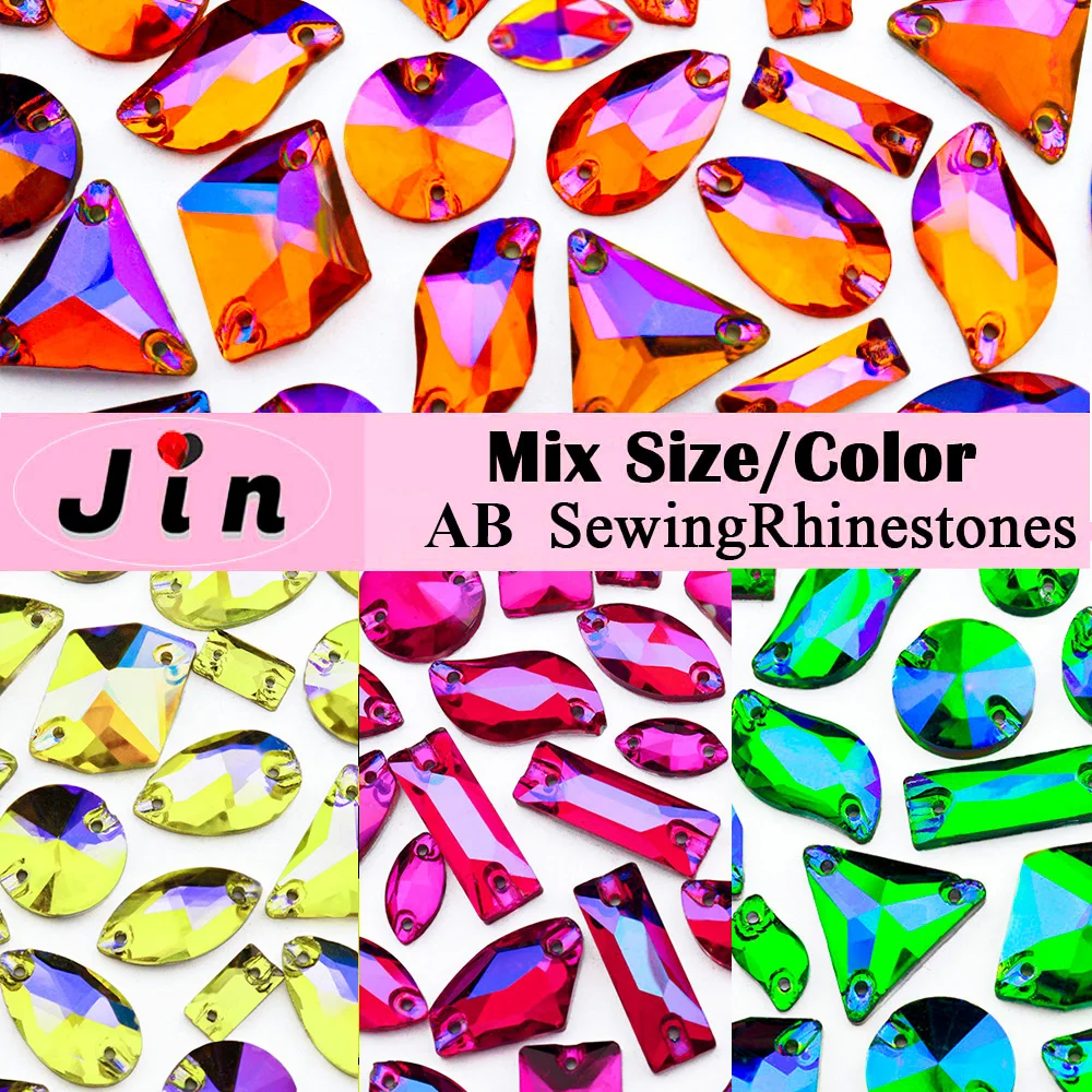 20/50/100Pcs AB Mix Shape Sew On Rhinestones Glass Crystal Sewing ...