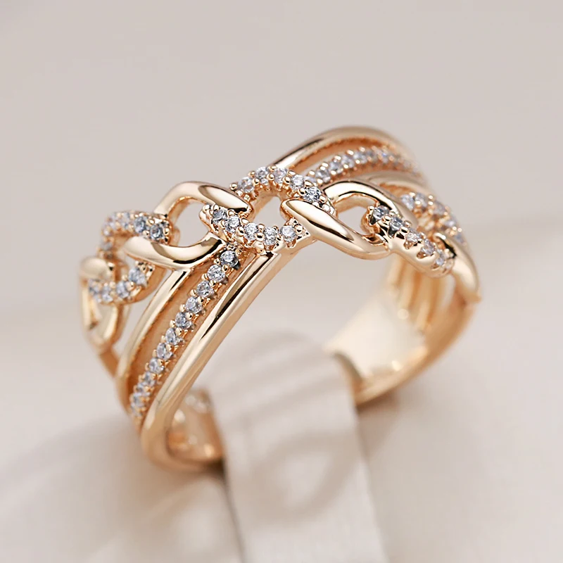 Kinel New 585 Rose Gold Color Natural Zircon Big Rings for Women Unique Cross Ring Fashion ...