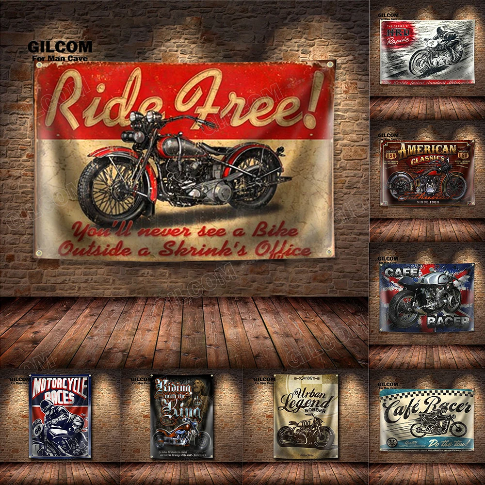 Retro-Motorcycle-Race-Banner-Flag-USA-Classic-Vintage-Poster-Wall ...