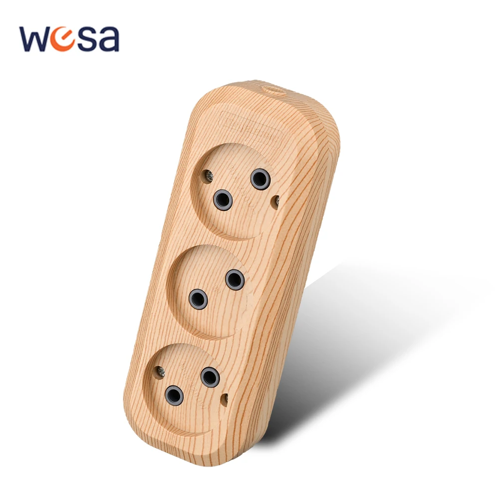 WESA-Wood-3-Way-Terminal-Block-EU-Standard-Electrical-Outlett-Vintage ...