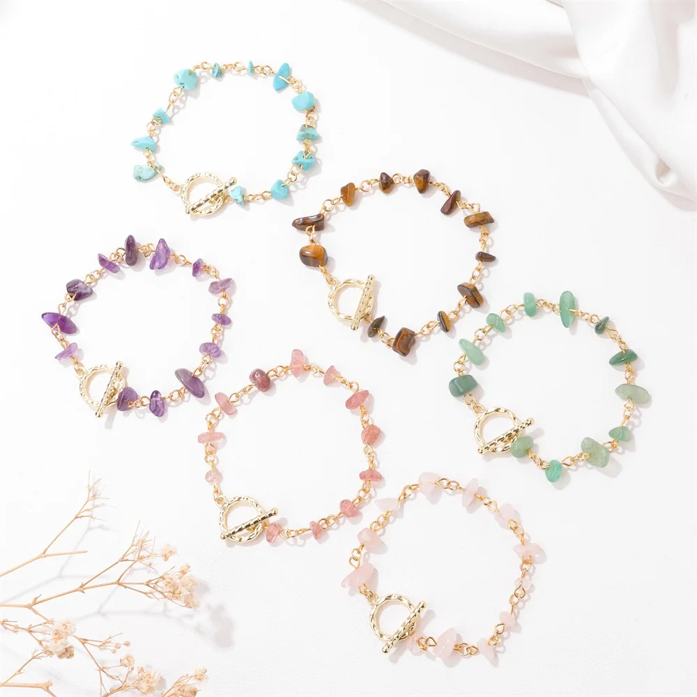 Natural-Chip-Stone-Chain-Bracelet-OT-Buckle-Irregular-Stone-Bead ...
