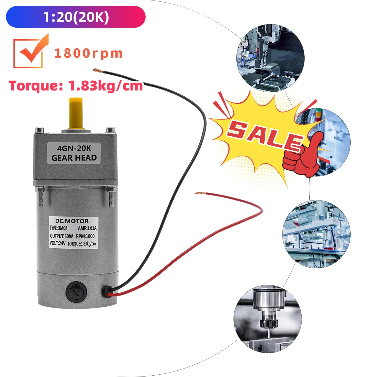 DC-24V-60W-Gear-Speed-Adjustable-Motor-High-Torque-Reduce-Turbine-Worm ...