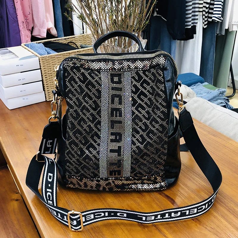 cheap retailers Rhinestone Glitter Glossy Large Capacity Backpack, PU ...