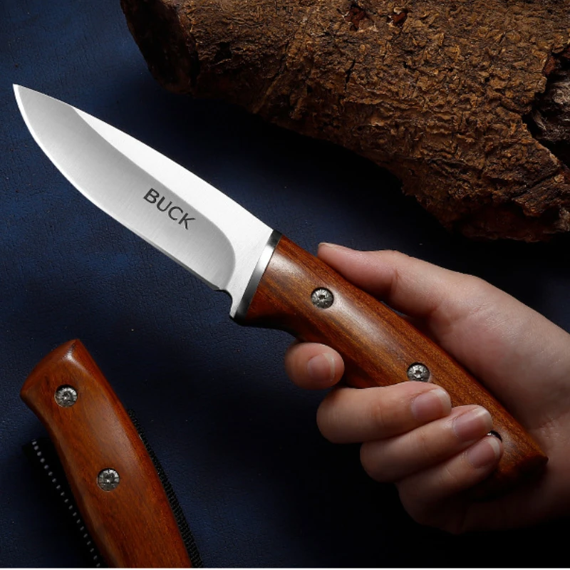 5cr13Mov-Stainless-Steel-Red-Rattan-Wood-Handle-Straight-Knife-High ...