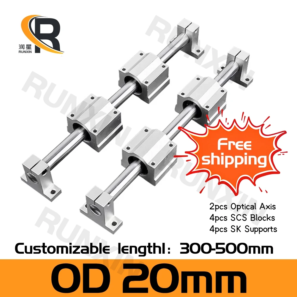 RXTNC-2pcs-Optical-Axis-OD-20mm-L300-500mm-4pcs-SCS20UU-Linear-Bearing ...