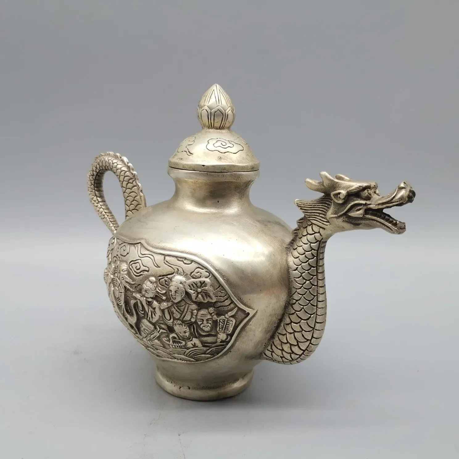 China collection archaize white copper teapot Eight Immortals crafts ...