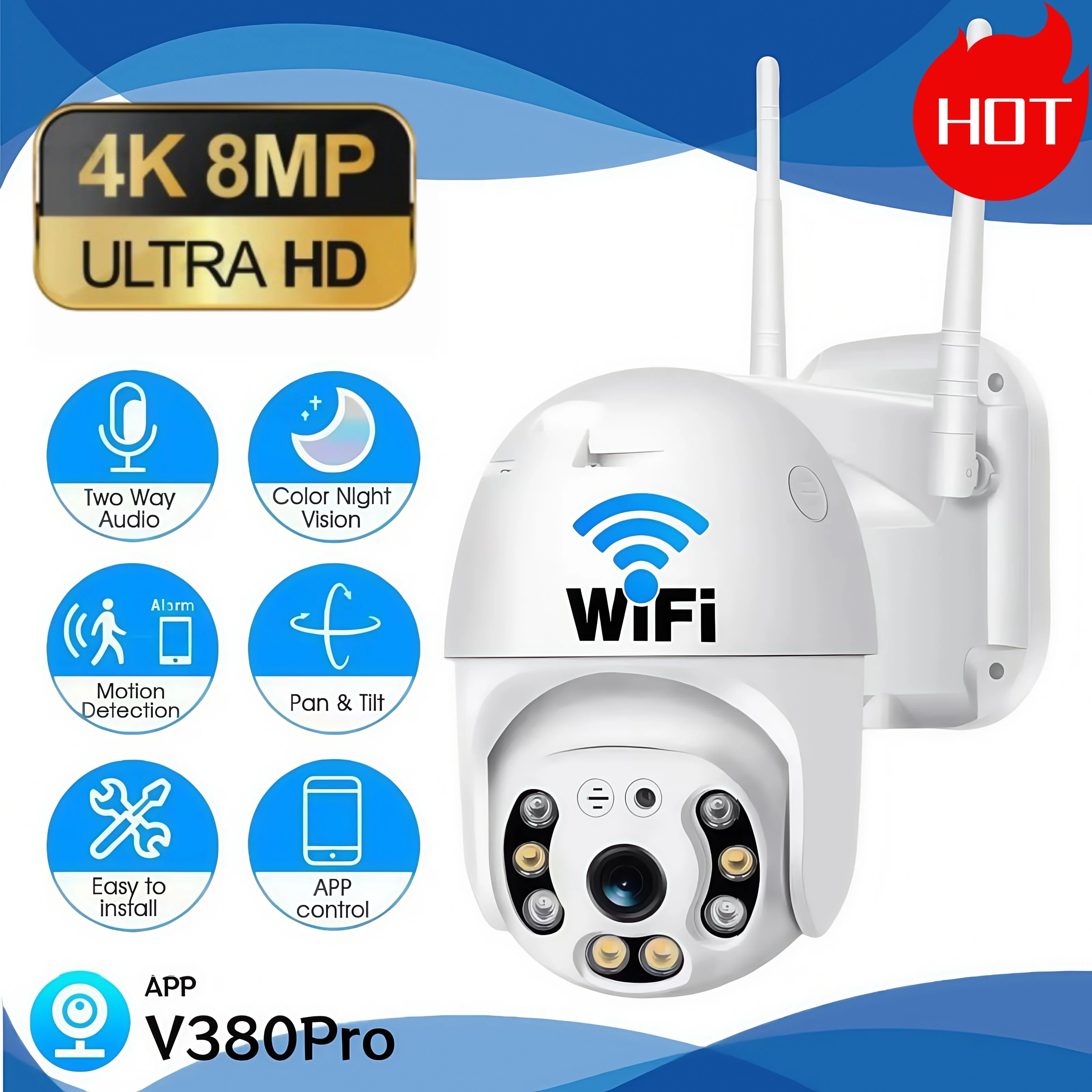 V380 pro 8MP 4K WiFi Camera Outdoor Home Security IP Smart Monitor ...