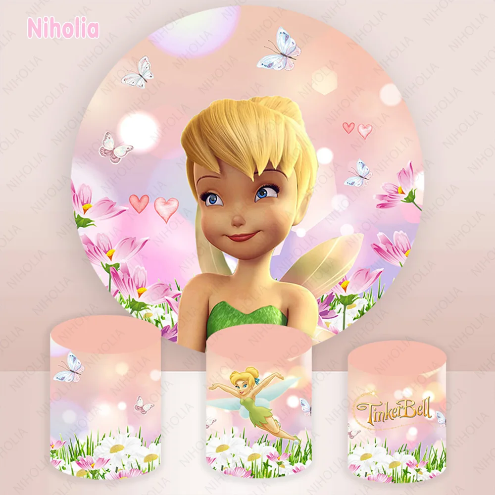 Fairy Tinker Bell Photo Background Circle Cover For Girls Kids Birthday ...