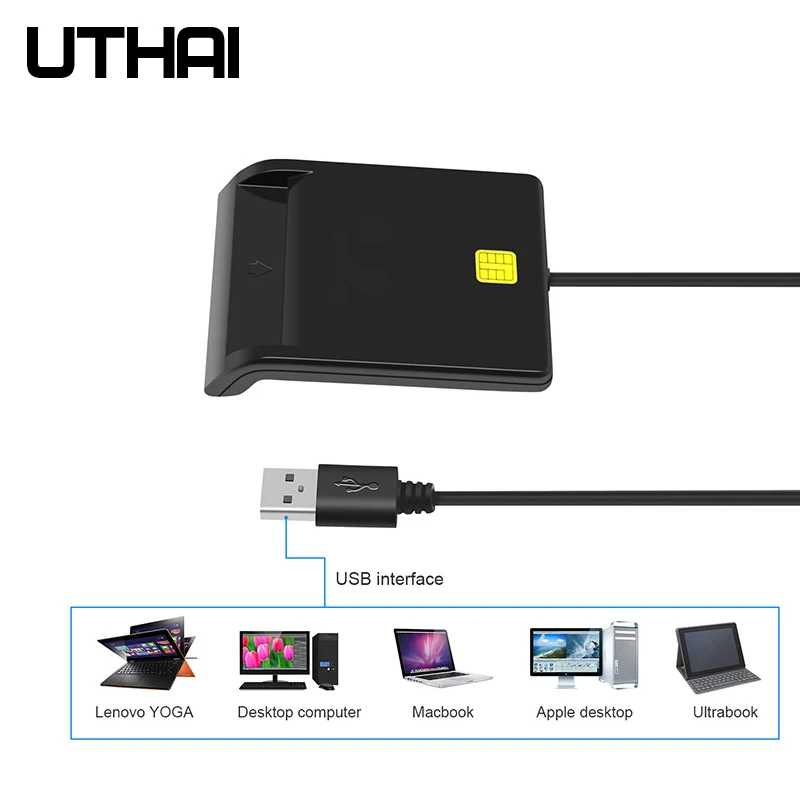 【X01 】 UTHAI USB Smart Card Reader For Bank Card IC/ID EMV card Reader for Windows 7 10 Linux OS ...
