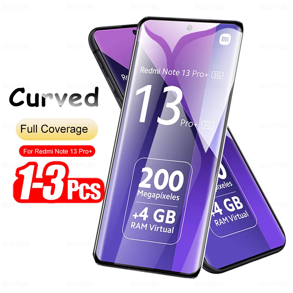 1-3Pcs 9H Curved Tempered Glass For Xiaomi Redmi Note 13 Pro+ 5G Screen ...