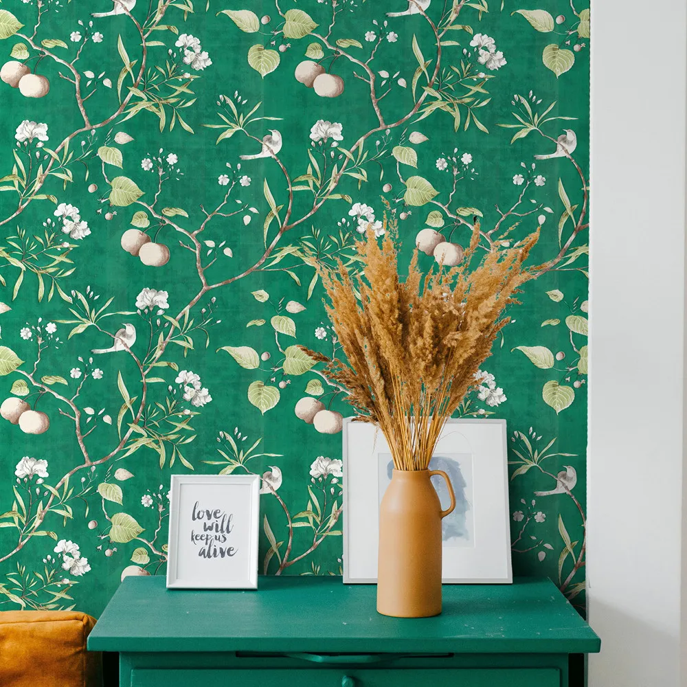 Vintage Floral Wallpaper Green