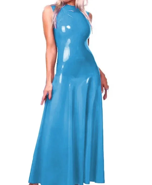 Plus Size Women Maxi Dress Vinyl PVC Leather Sleeveless Ankle Length ...