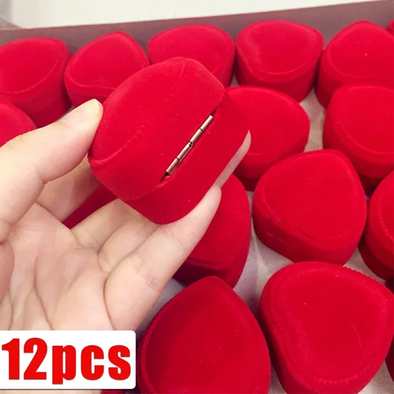 12-1Pcs-Velvet-Red-Heart-Shaped-Jewelry-Ring-Box-Earring-Display-Cases ...