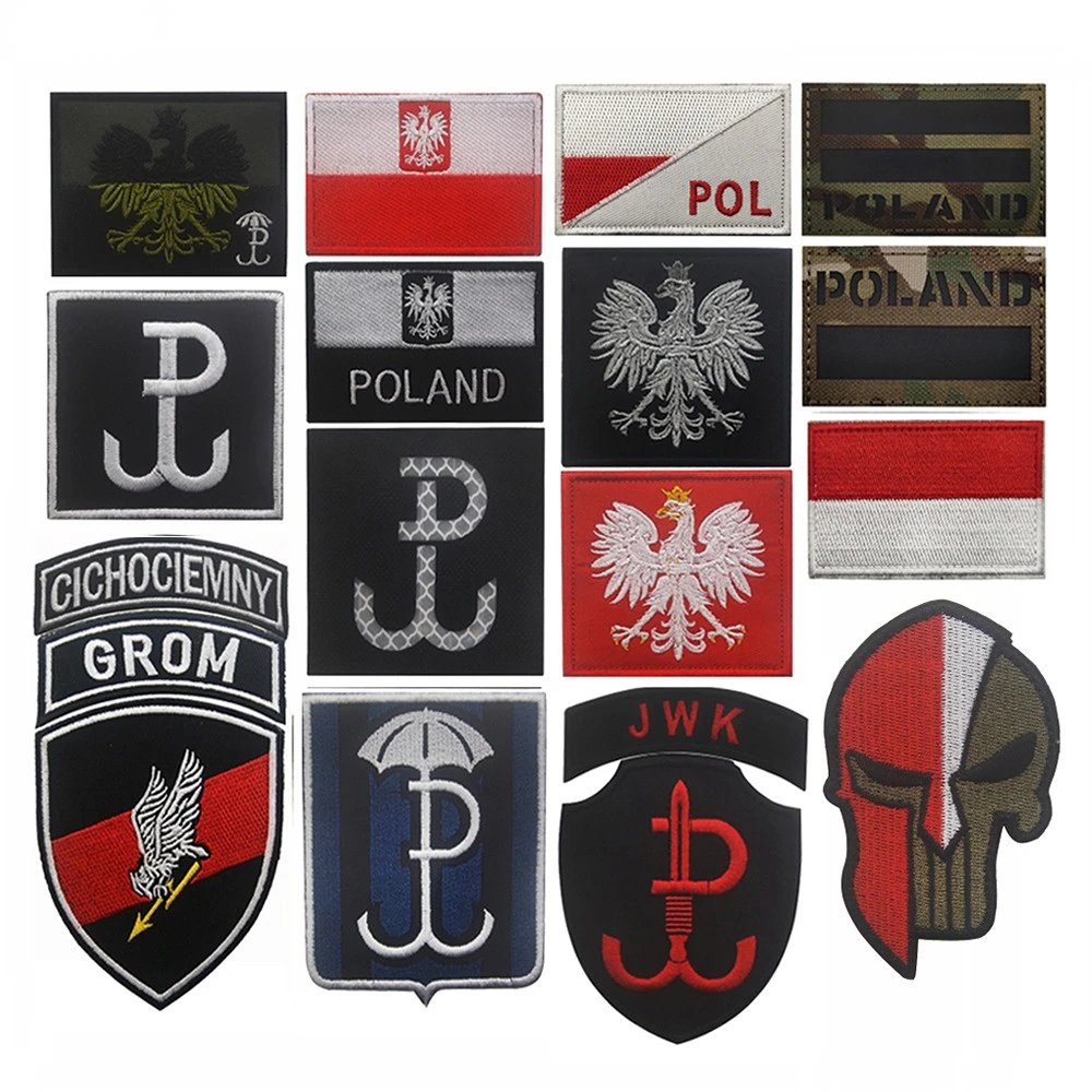 Poland-Flag-Patches-GROM-Embroidered-Badge-Shield-Shaped-Military-Emblem-Polish-Special-Force ...