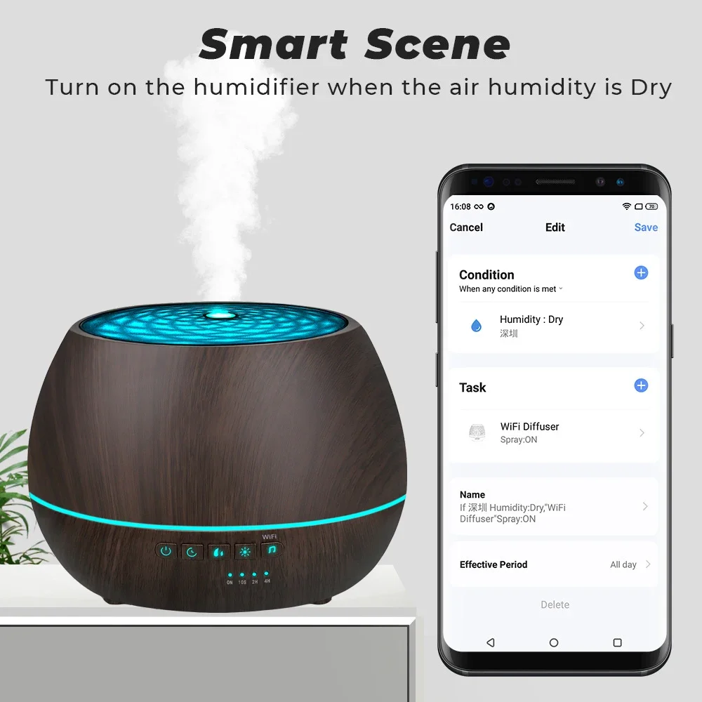 Tuya WiFi Humidifier 500ml Essential Aroma Oil Diffuser Smart Home ...