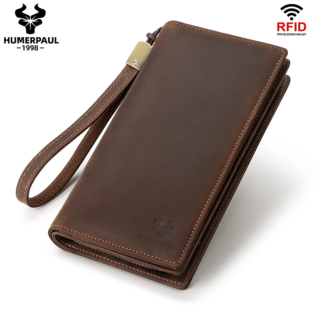 HUMERPAUL Men Wallets Genuine Leather Male Long Clutch with Phone ...