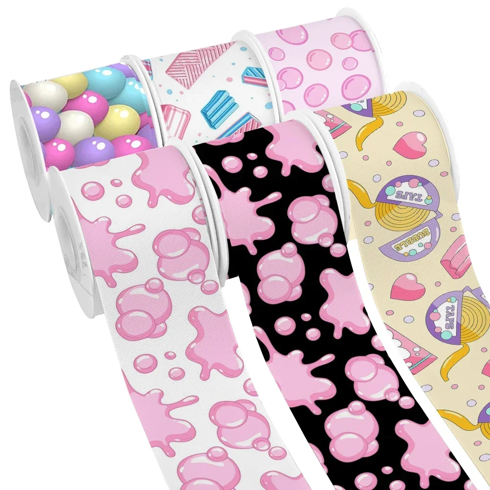 Candy-Bubble-Gum-Pattern-Plaid-Cute-Pink-Printed-Grosgrain-Ribbon-for ...