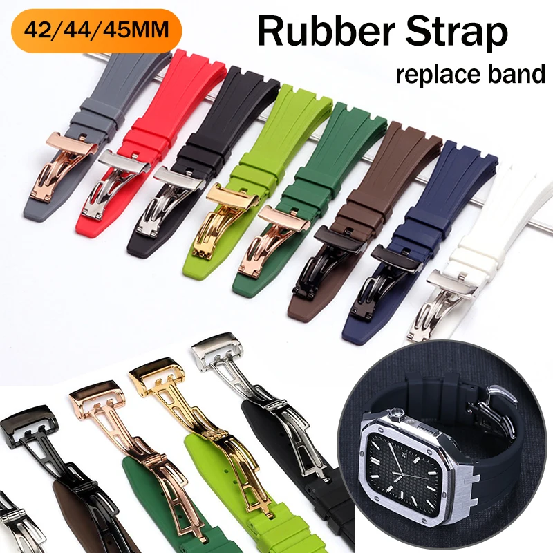 Rubber Silicone Strap for Apple Watch Series 8 7 6 Se 5 4 Modification ...
