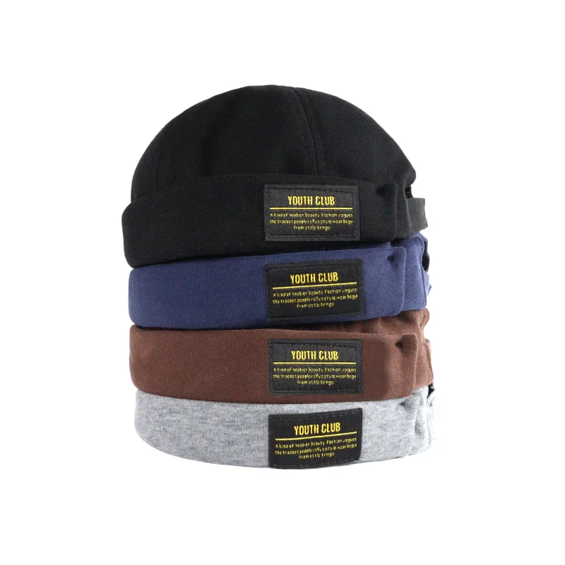 Autumn-Winter-Men-s-Docker-Beanie-Cap-Retro-Patch-Cotton-Brimless ...