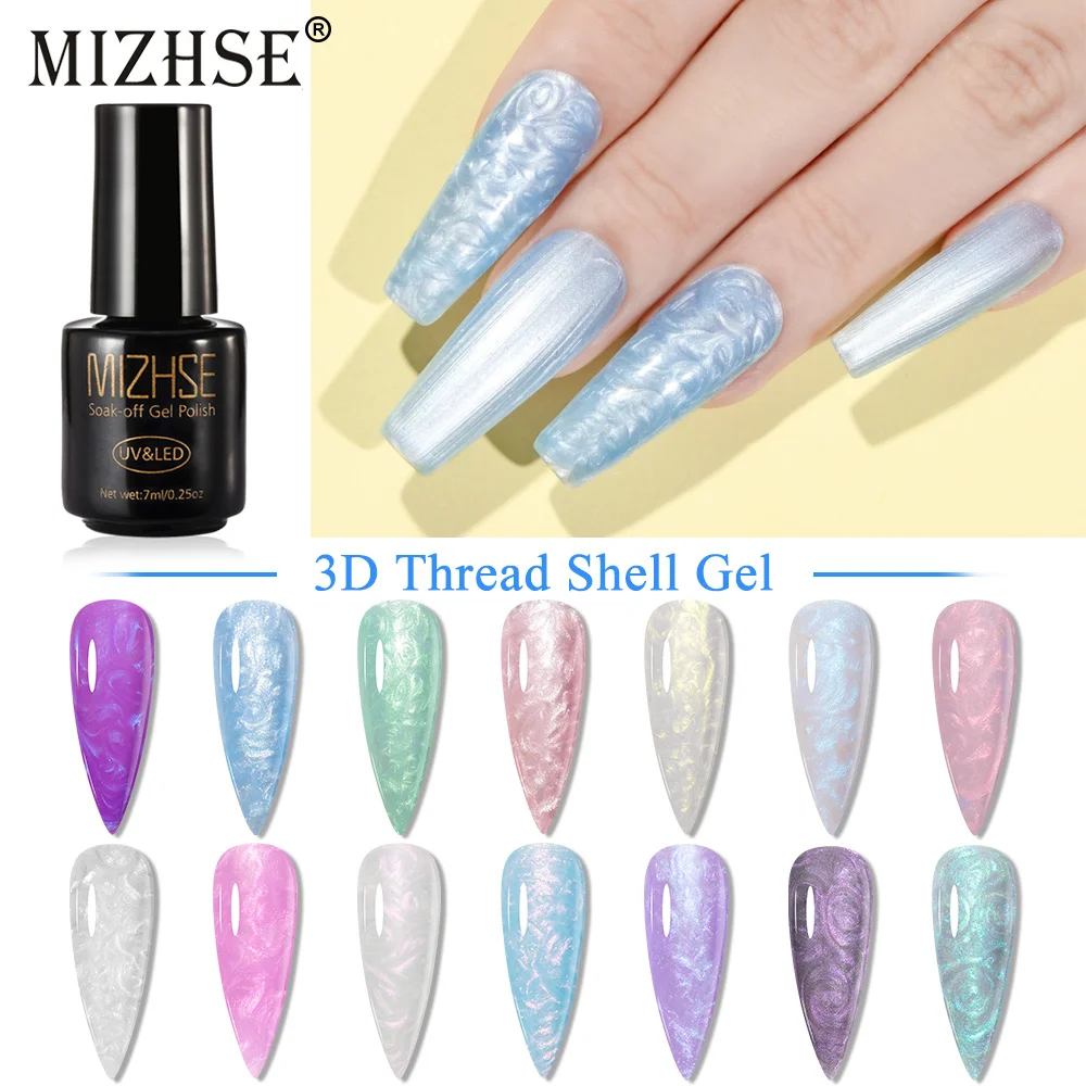 MIZHSE 7ml Thread Shell Gel Nail Polish Shiny Glitter Pearl Effect Gel ...