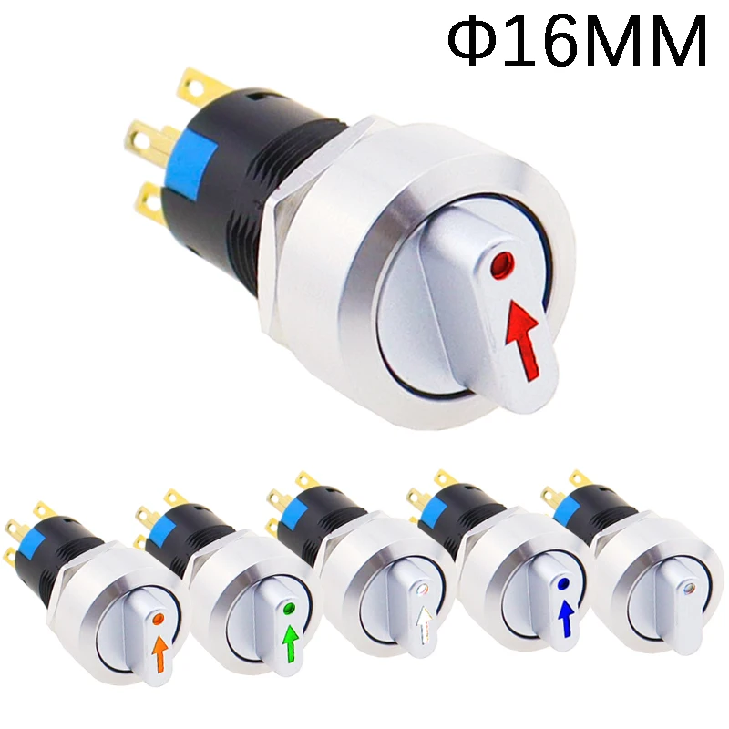 16mm Metal Rotary Selector Switch 2 3 Position On Off 12v Led Red Green ...
