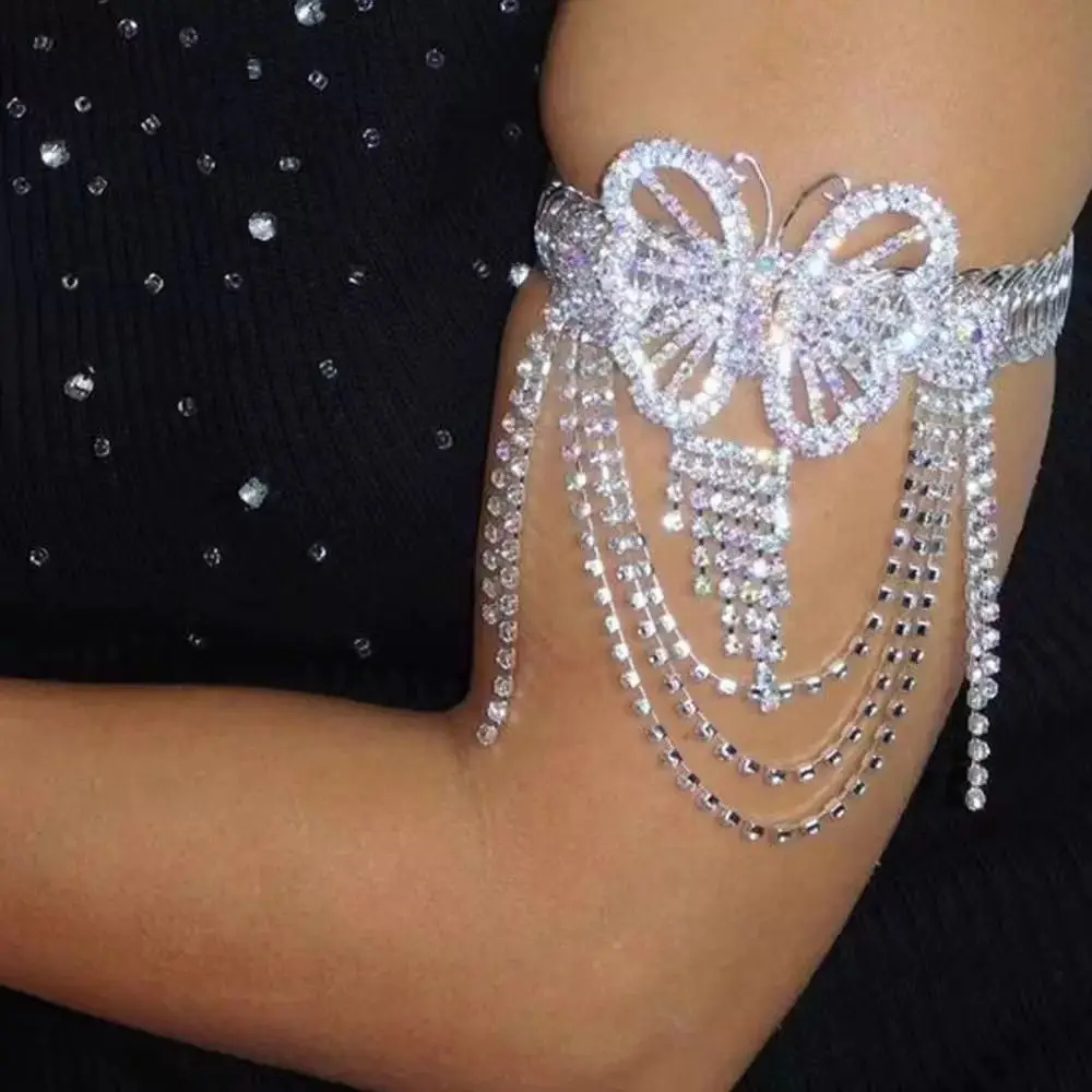 Sexy Adjustable Arm Chain Alloy Butterfly Crystal Tassel Armlet Bling ...