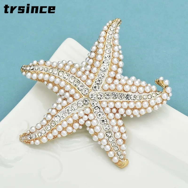 Luxury White Pearl Starfish Brooches for Women Unisex Shining ...