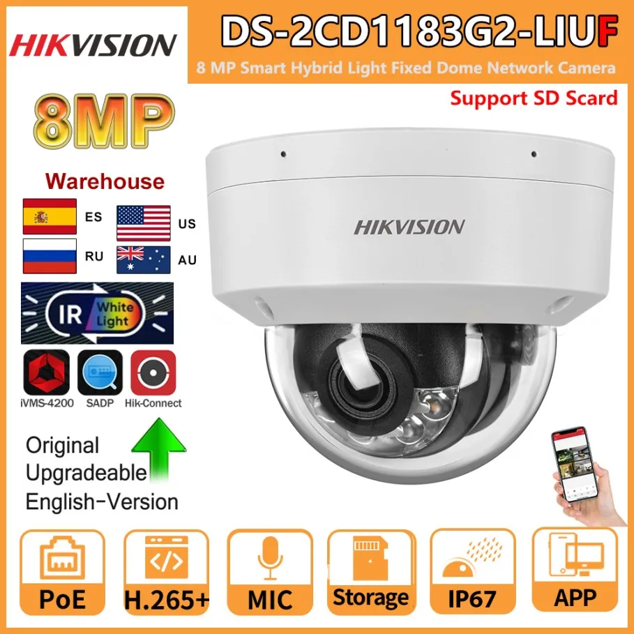 Hikvision 8MP IP Camera DS-2CD1183G2-LIUF Built-in Mic Dual-Light 4K ...