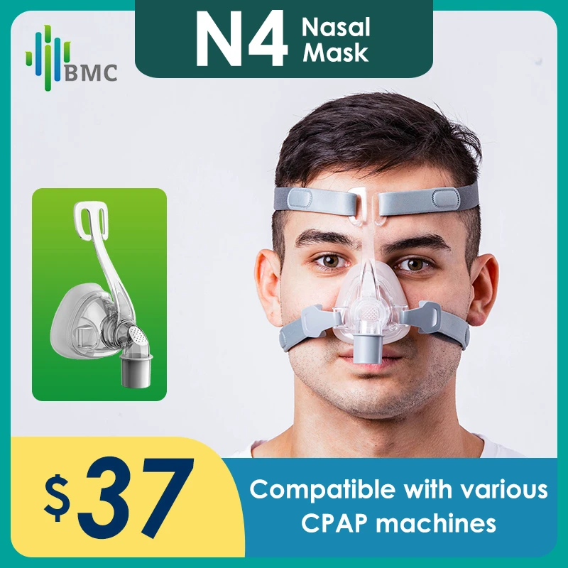 Bmc Cpap Mask Nasal N4 Size S/m/l Cushion Clip With Adjustable Headgear ...